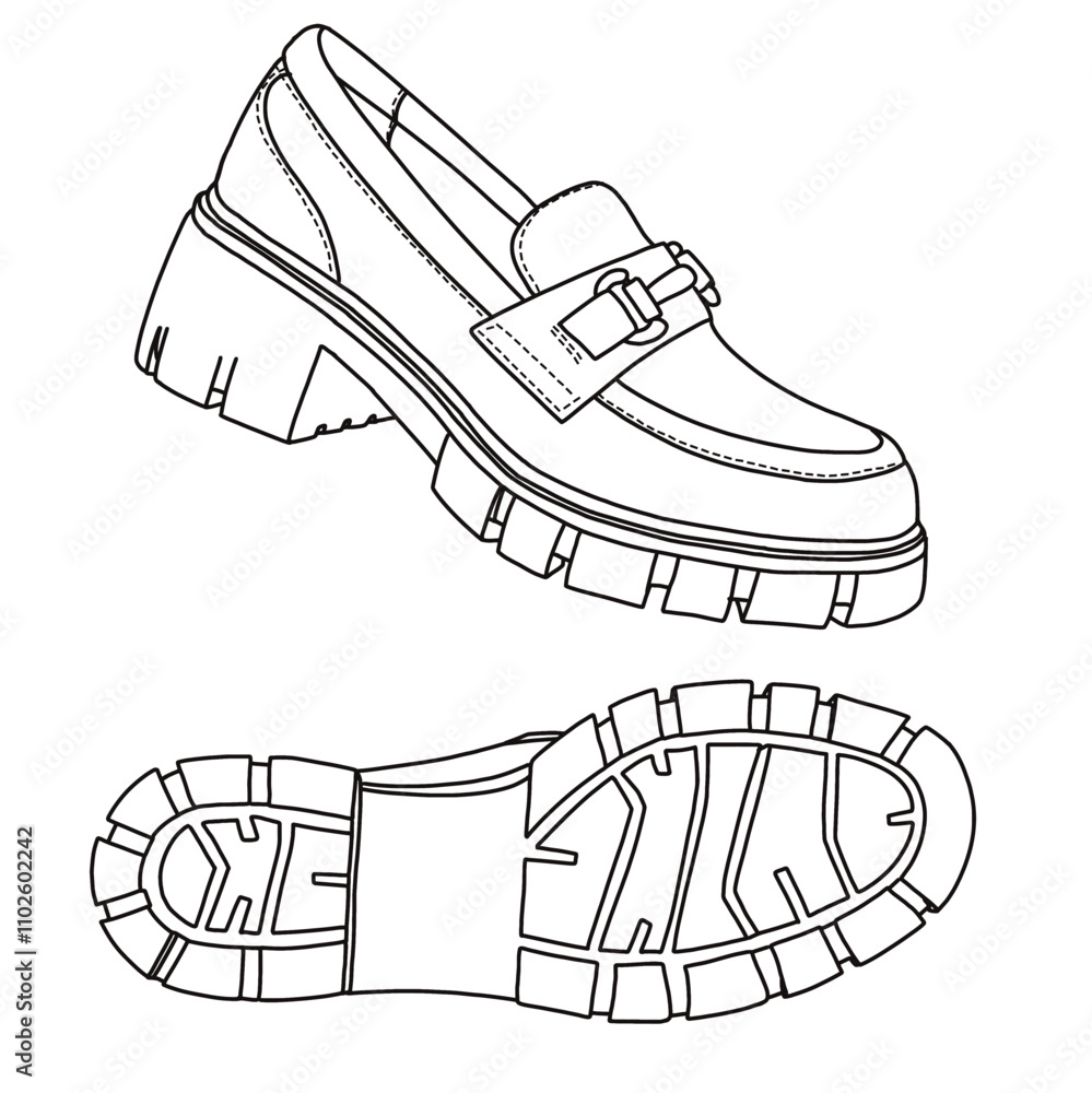 Women's Slip On Shoes Platform Thick Comfortable loafers Shoes Line art ...