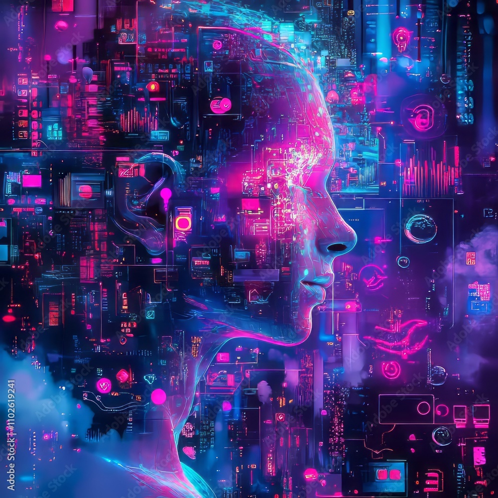 A disruptive digital marketing campaign visual. Show a chaotic blend of ...