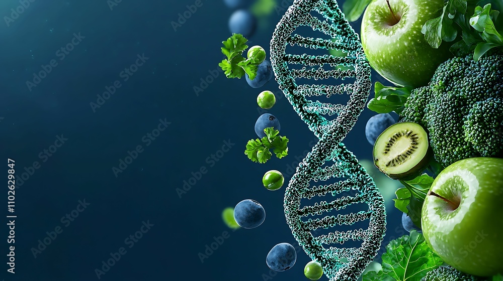 A vibrant composition featuring DNA strands intertwined with fresh ...