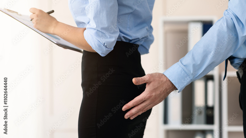 Sexual Harassment At Work. Boss Touching Employee Woman's Butt ...