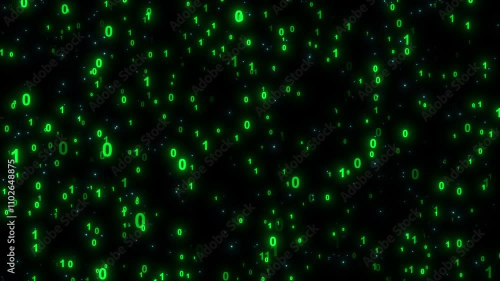 Binary Code 1 And 0 Flying Towards, Glowing and Binary Number Matrix ...