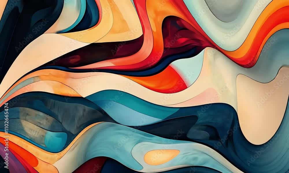 Vibrant Abstract Waves In Vivid Colors Creating A Dynamic Flowing Design With Curved Lines And