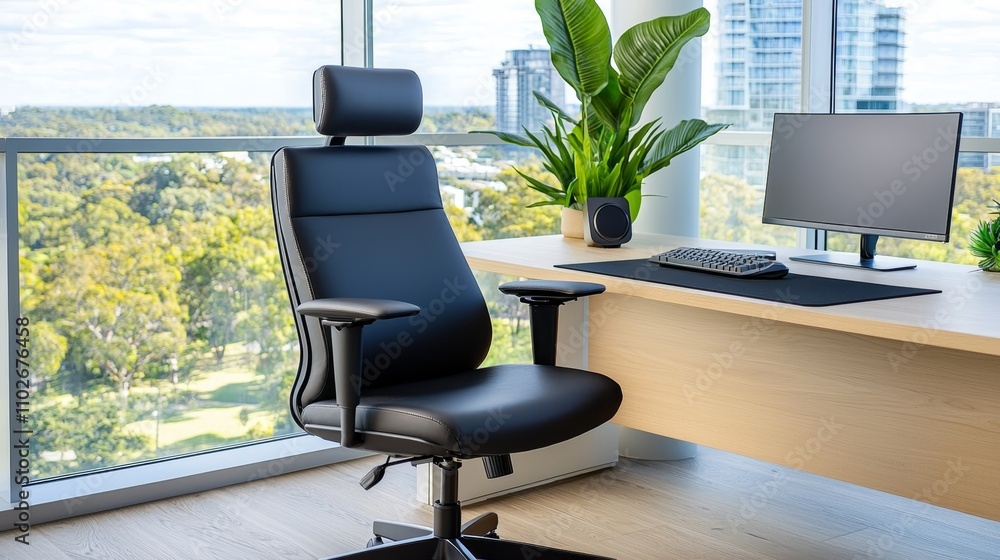 Comfortable Workstation Setup with Ergonomic Chair, Over-Ear Headphones ...