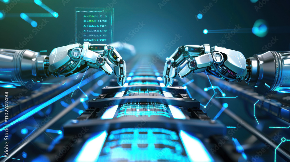 Advanced electric vehicle battery production line with robotic arms ...