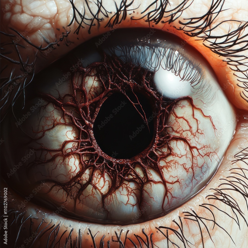 eyeball reveals the intricate veins and inner structures, resembling a ...