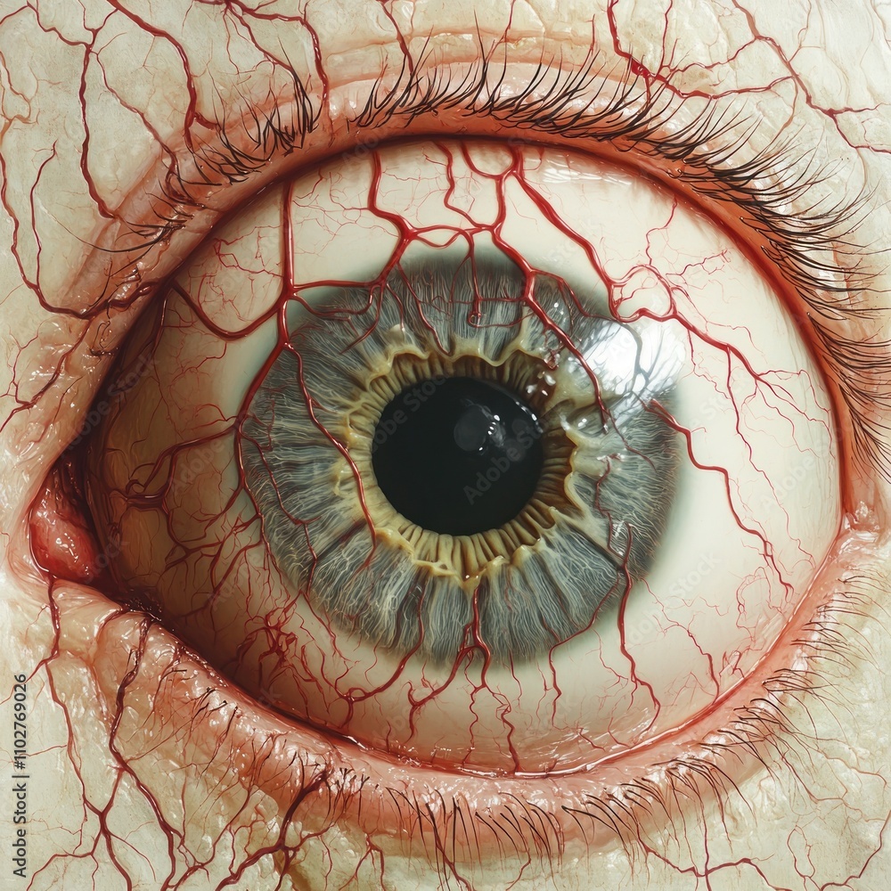eyeball reveals the intricate veins and inner structures, resembling a ...