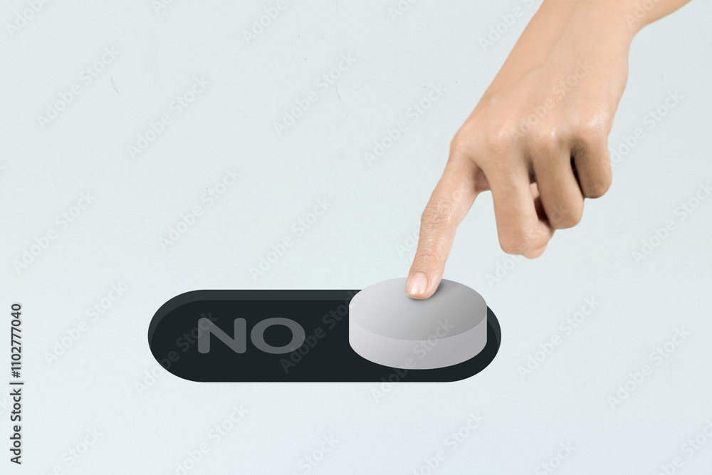 Finger pressing a 'No' button on a minimalistic interface, symbolizing ...