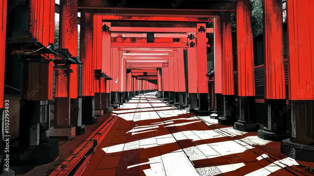Stylized Image of a Red Torii Gate Tunnel in Japan Stock Video | Adobe ...