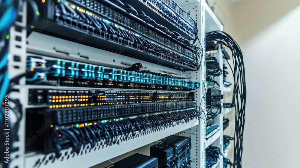 Detailed Close-Up of Modern Server Rack Equipment Highlighting ...