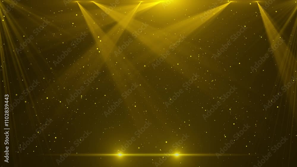Award party stage golden glitter animation. stars lights particles ...