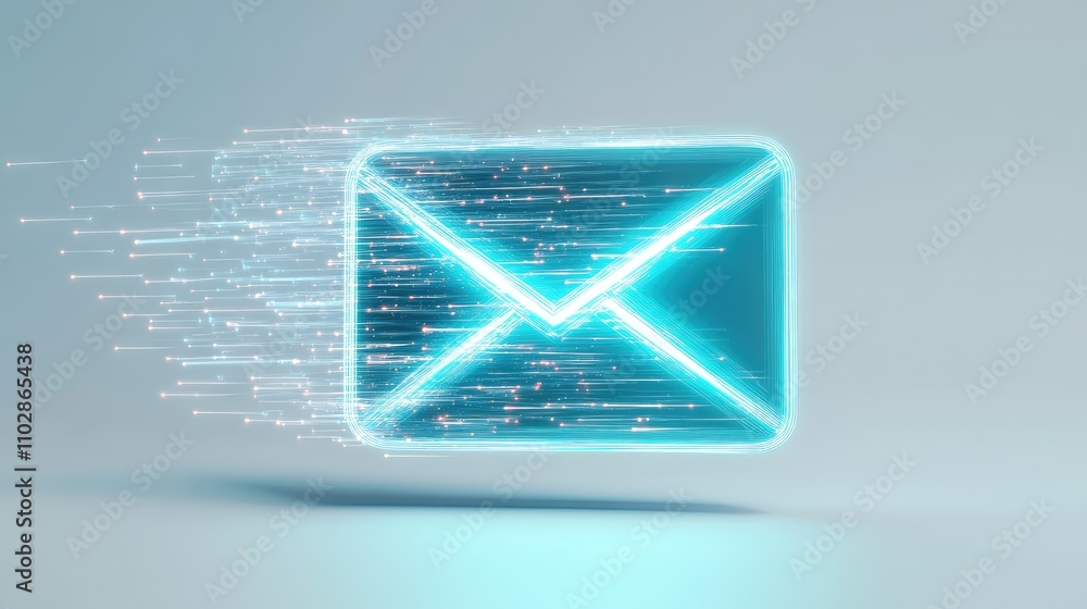 Futuristic Neon Email Icon with Motion Effect Representing Fast Digital ...