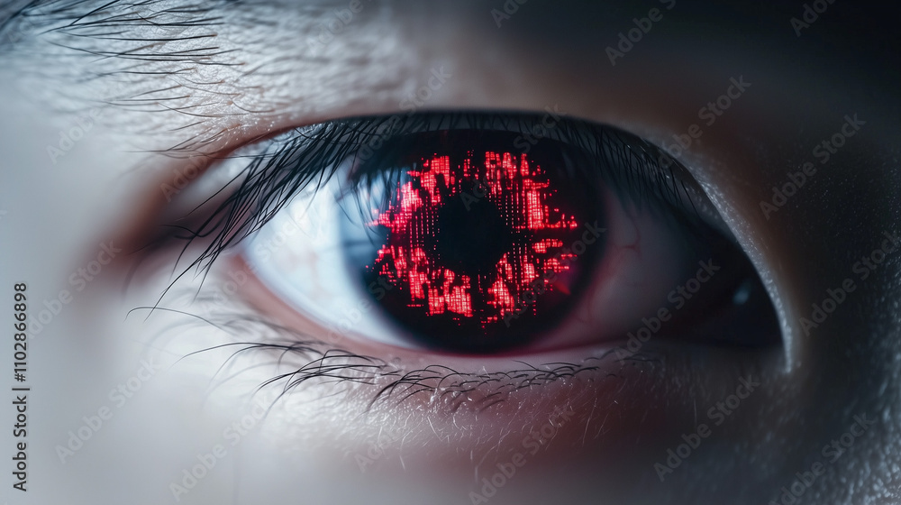 Crimson Eye: Close-up of a human eye with vibrant red, almost fiery ...