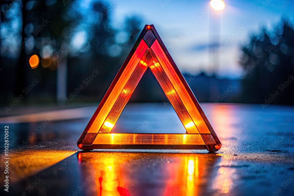 Low Light Warning Triangle Photography: Safety Sign, Hazard Alert ...