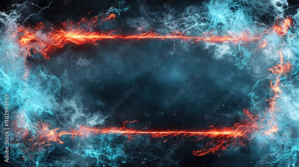 Dynamic action of chrome metallic border with red plasma discharge and ...