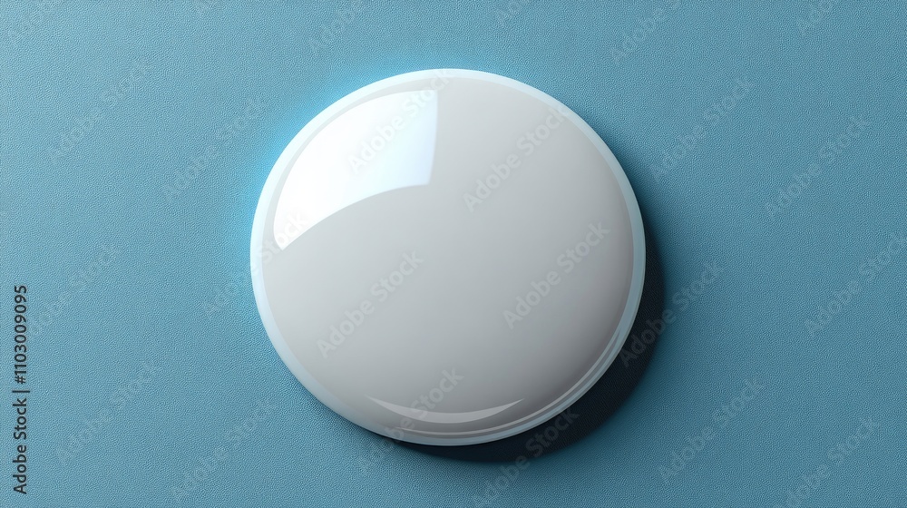 Glossy white circular pin badge template for branding and design on a ...