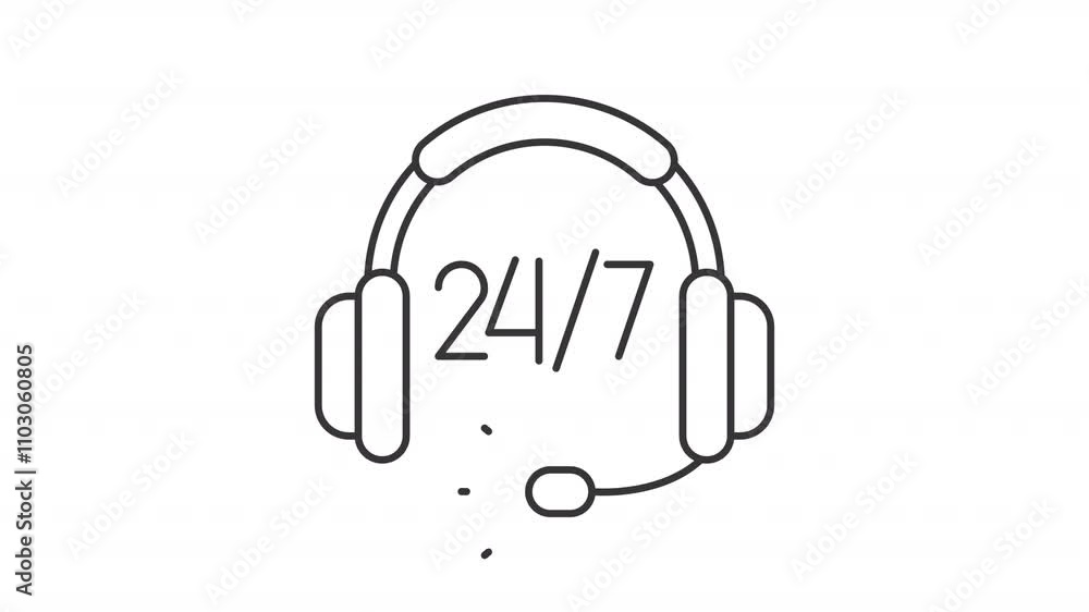 Wideo Stock: 24 by 7 headset line animation. Customer assistance ...