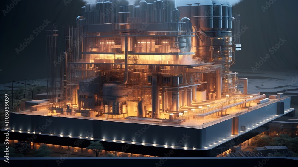 Detailed view of a large scale cooling system in action designed to ...