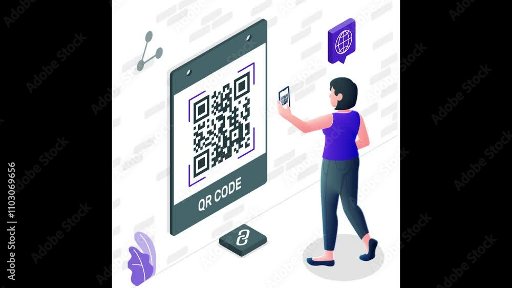 Scanning QR-Code with mobile phone,pays with qr code, contactless ...