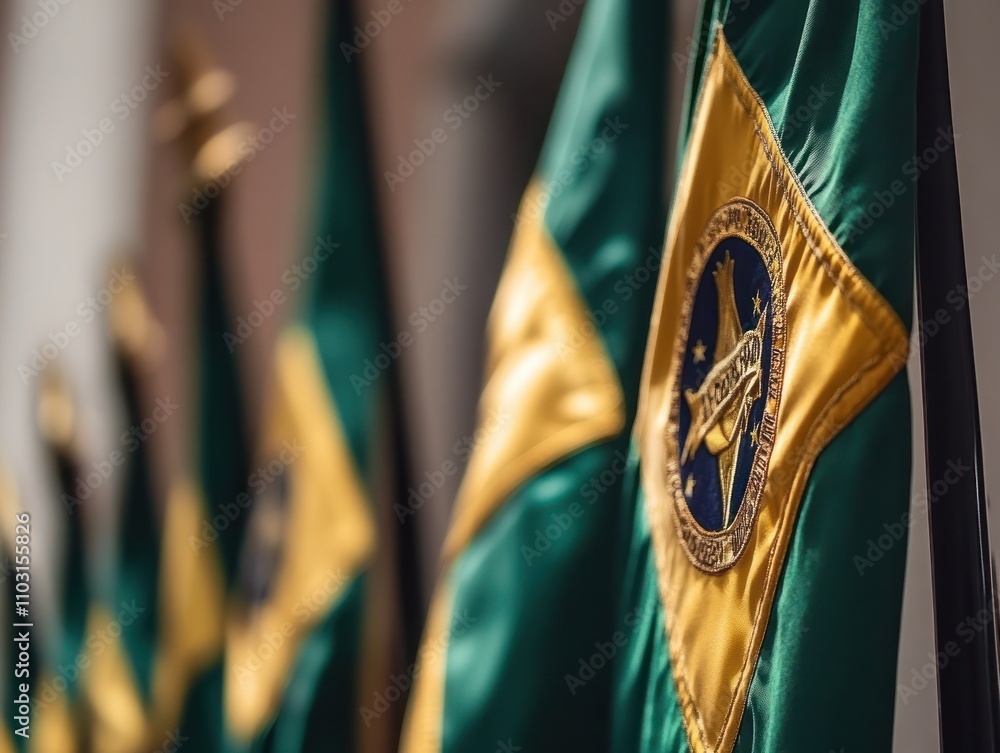 Brazilian flag symbols, with close-up of Ordem e Progresso motto Stock ...