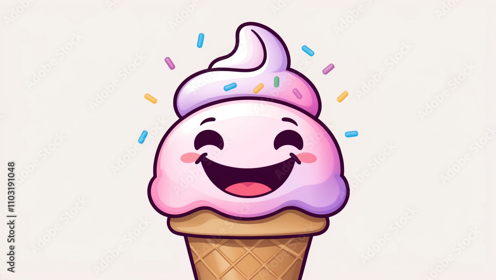 Smiling Ice Cream Cone: A delicious ice cream cone with a wide smile ...