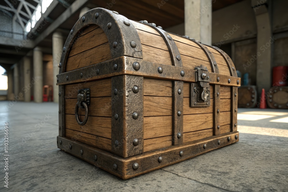 3D Wooden Treasure Chest for Video Games with Metal Reinforcements and ...