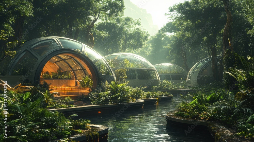 3D rendering of a futuristic biodome, combining modern architecture and ...