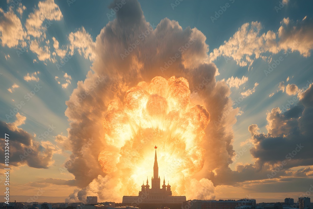 Powerful nuclear explosion erupts with fiery clouds into sky and ...