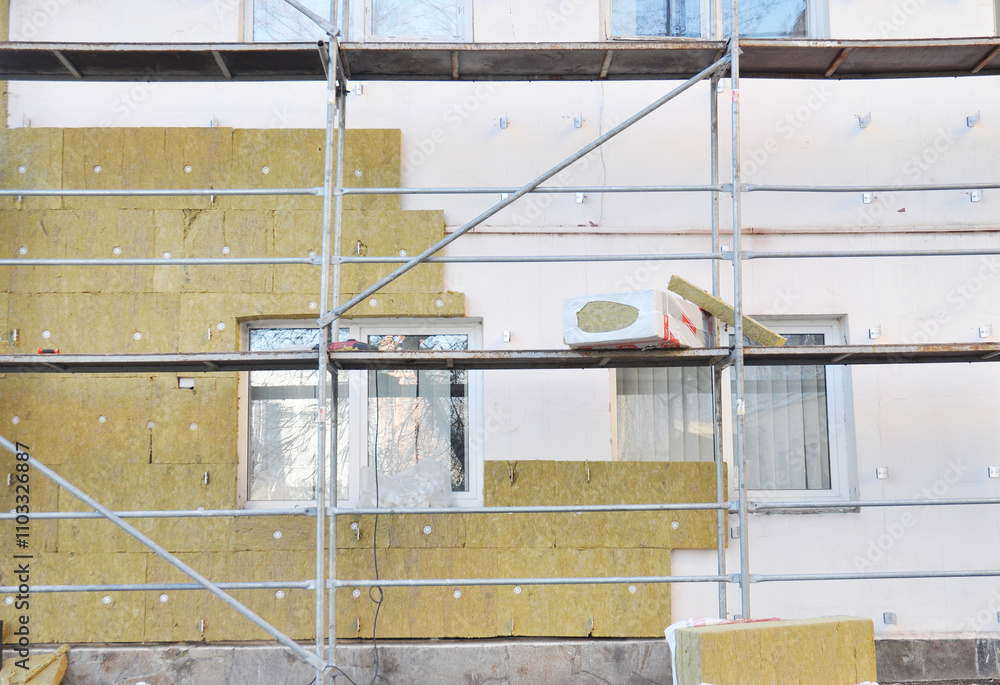 House external wall renovation with mineral wool insulation boards ...