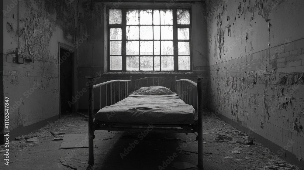 Abandoned Hospital: Old Bed in Past Hospital Architecture with ...