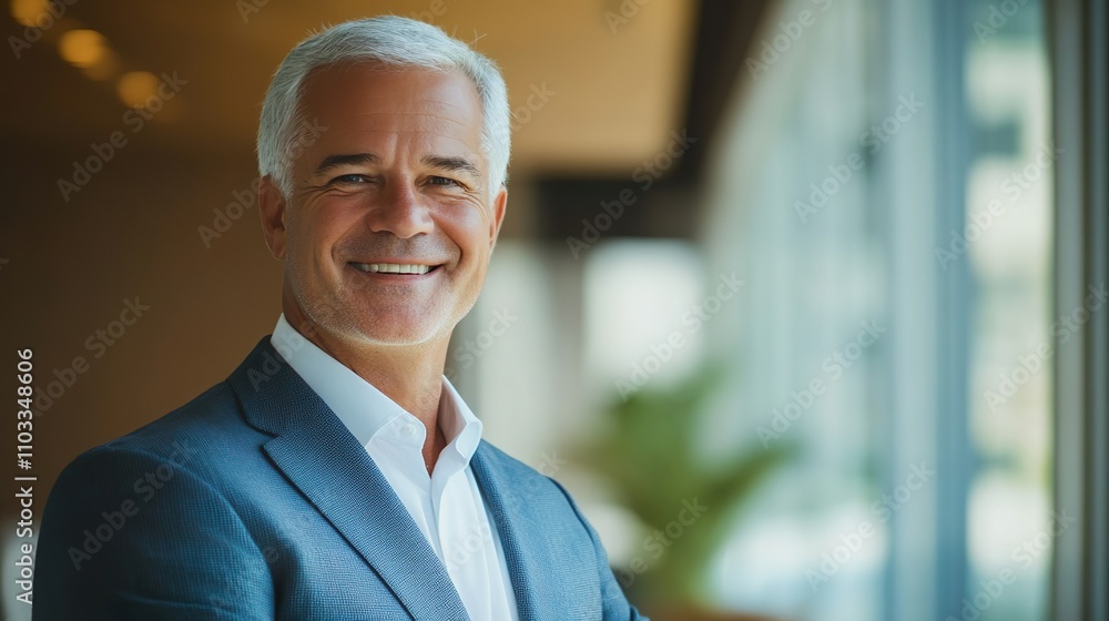 Smiling older bank manager or investor, happy middle aged business man ...