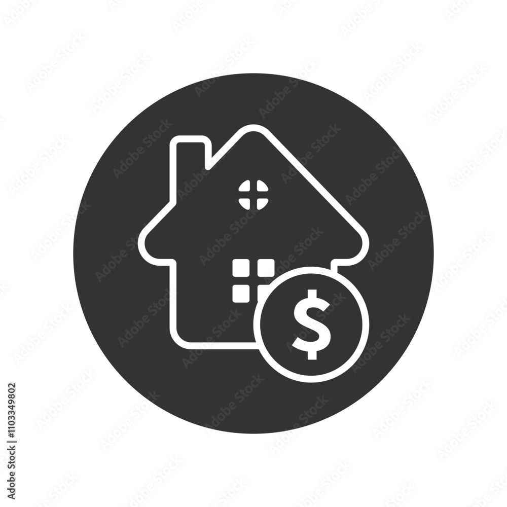 Real estate sale graphic icon. House with dollar sign in a circle ...