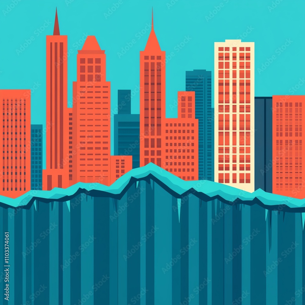 Seismic earthquake shaking a city, with visible fault lines and tremors ...