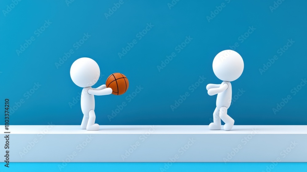 Minimalistic Art with Two Figures Playing Basketball in Modern Setting ...
