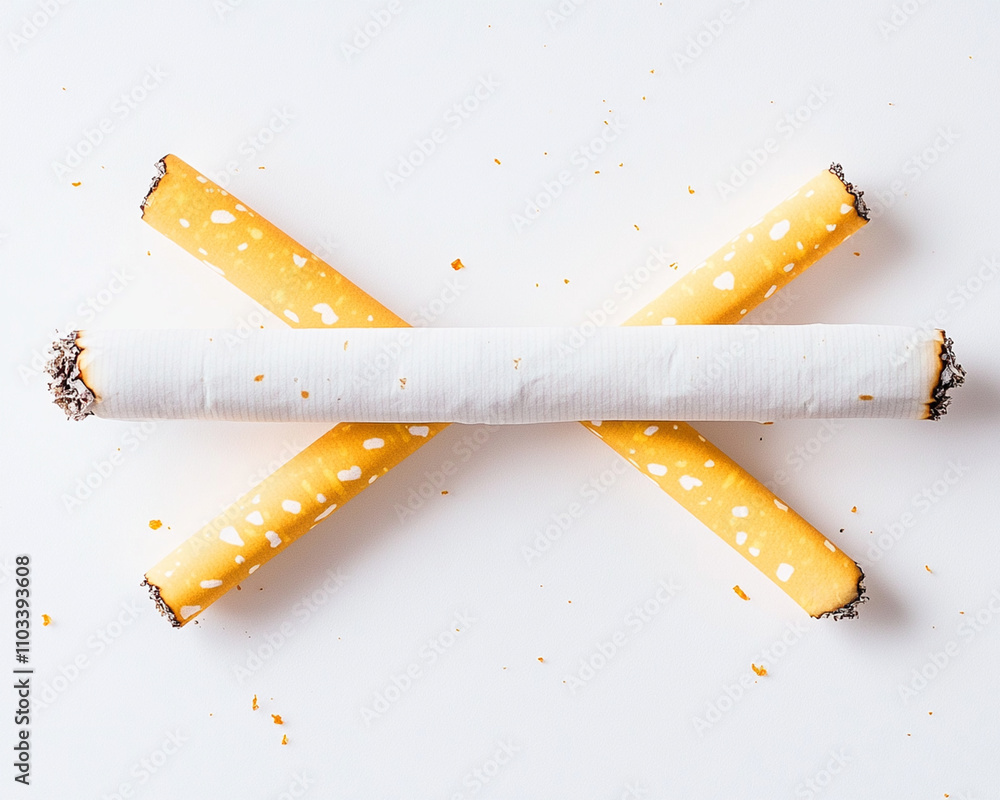 No smoking sign on white background, featuring crossed cigarette butts ...