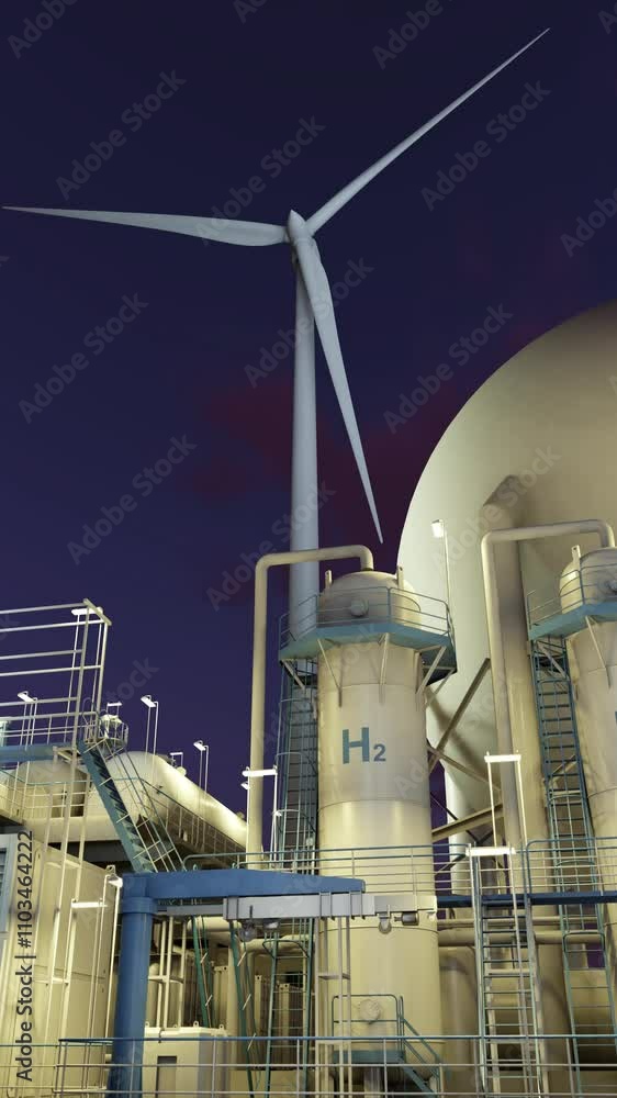 A nighttime view of the *hydrogen platform*. The offshore platform for ...
