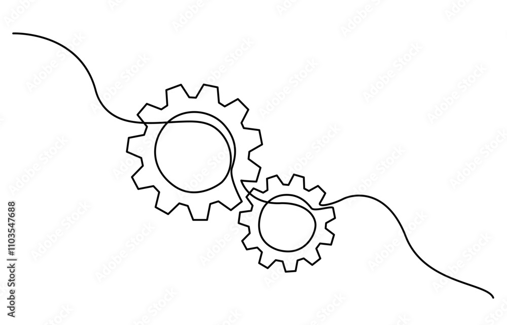 Continuous one line drawing of gear vector illustration. Premium vector ...