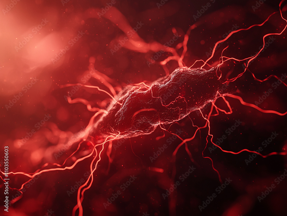 dynamic depiction of red energy cell with glowing arcs of electricity ...