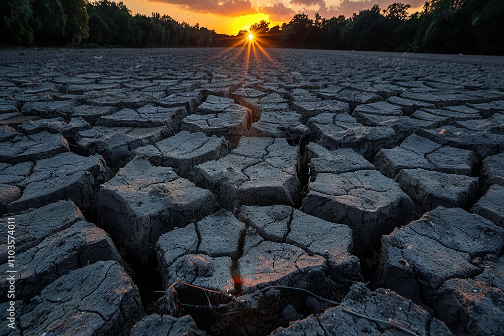 Dried riverbed as a symbol of climate change urgent call for global ...