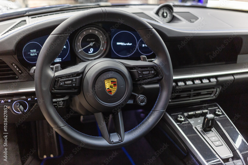 Porsche 911 interior cockpit view, steering wheel and details shot. Porsche 911 gt3 - classic ...