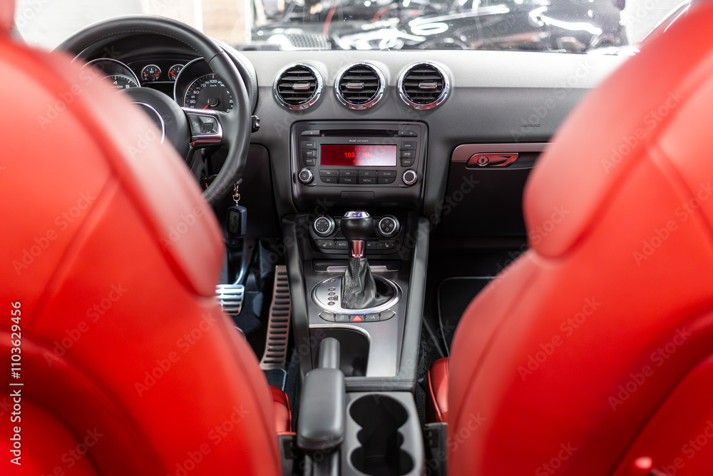 Audi TT interior cockpit view, steering wheel and details shot. Audi TT ...