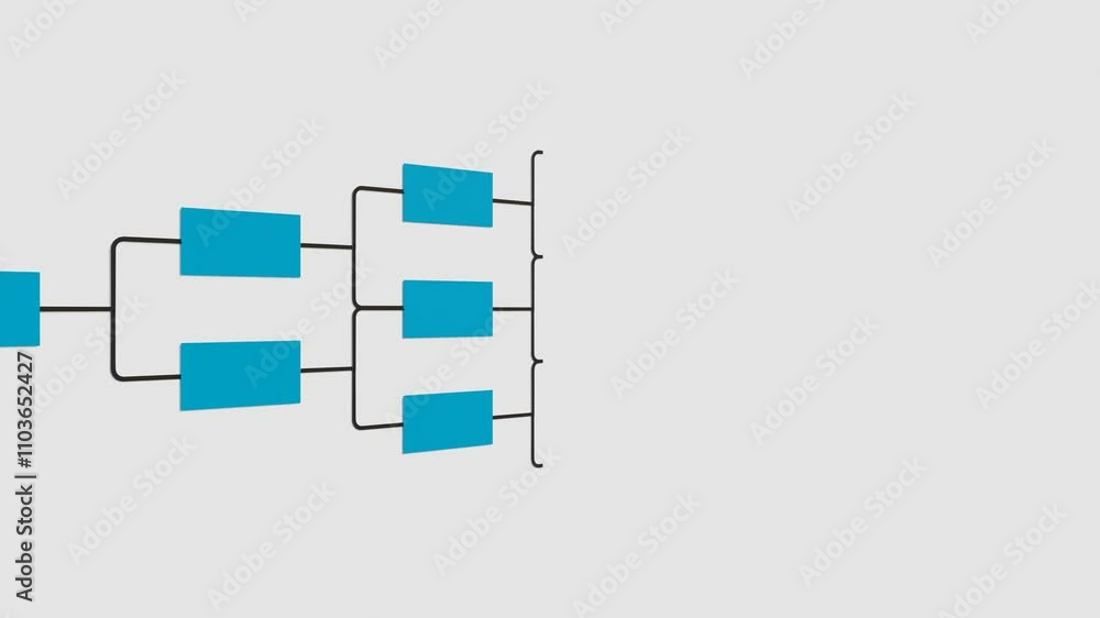 Flow chart, blue geometric shapes in process. Decision tree with ...