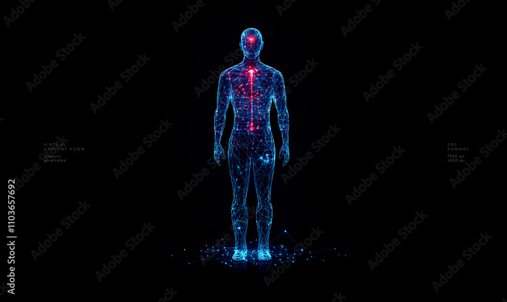 Human body low poly technology background with abstract polygonal ...