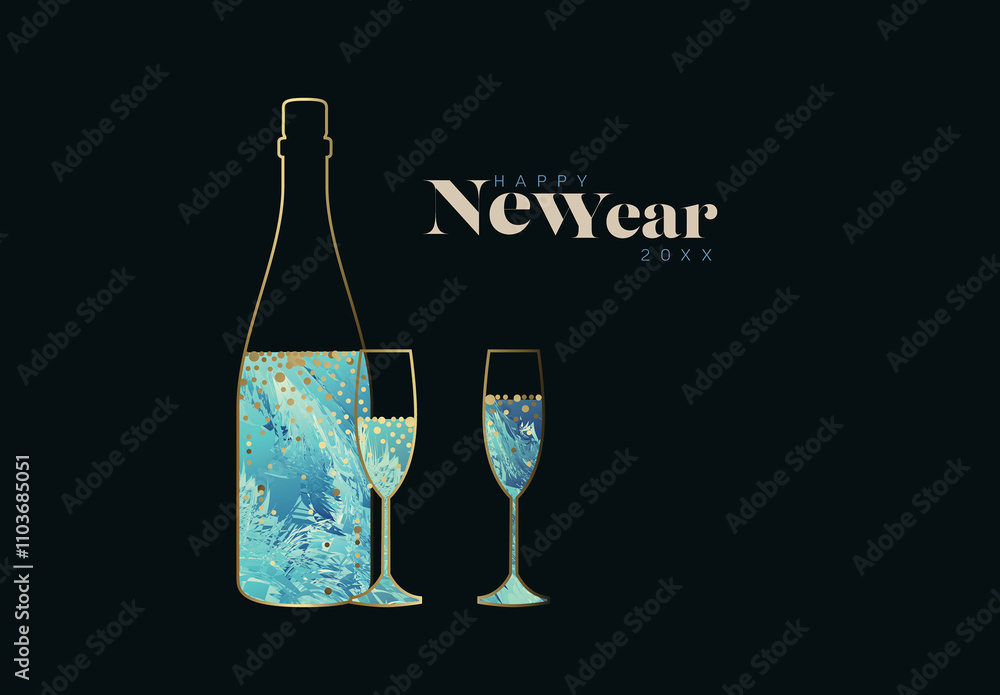 Happy New Year minimalistic greeting card layout design template Stock ...