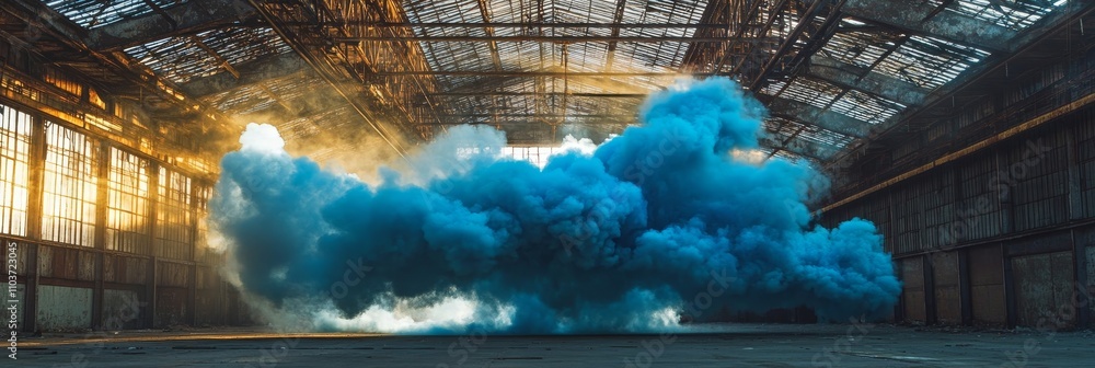 Blue Smoke Bomb in Abandoned Factory - Dramatic blue smoke bomb ...