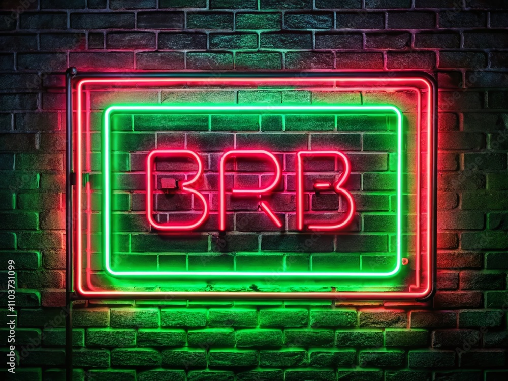 Neon BRB Sign with Fluorescent Red-Green Text Animation Framed in Pink ...