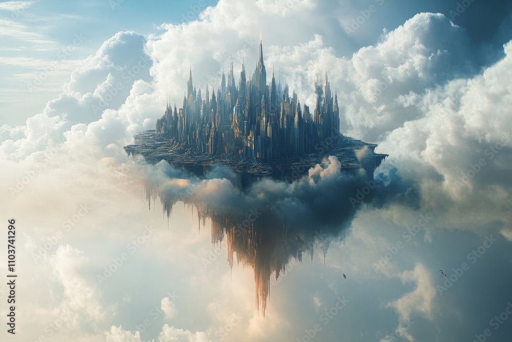 Epic Fantasy Floating City in the Clouds - Majestic floating city ...