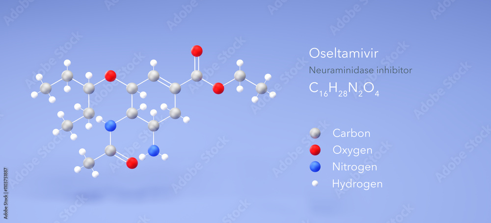 oseltamivir molecule, molecular structure, antiviral drug, 3d model ...