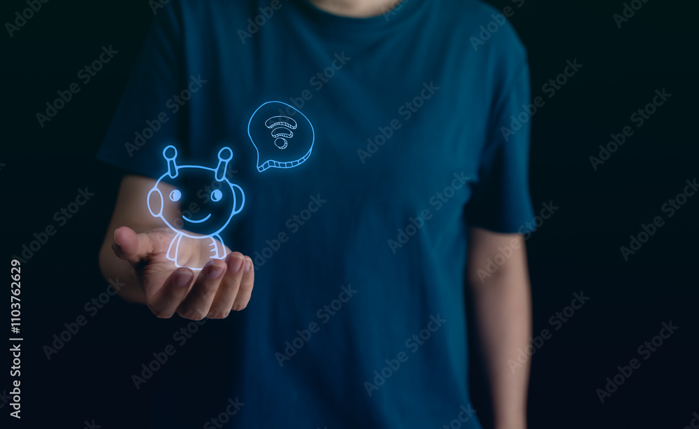 Chatbot on hand. Concept of ai, artificial intelligence chatbot, robot ...