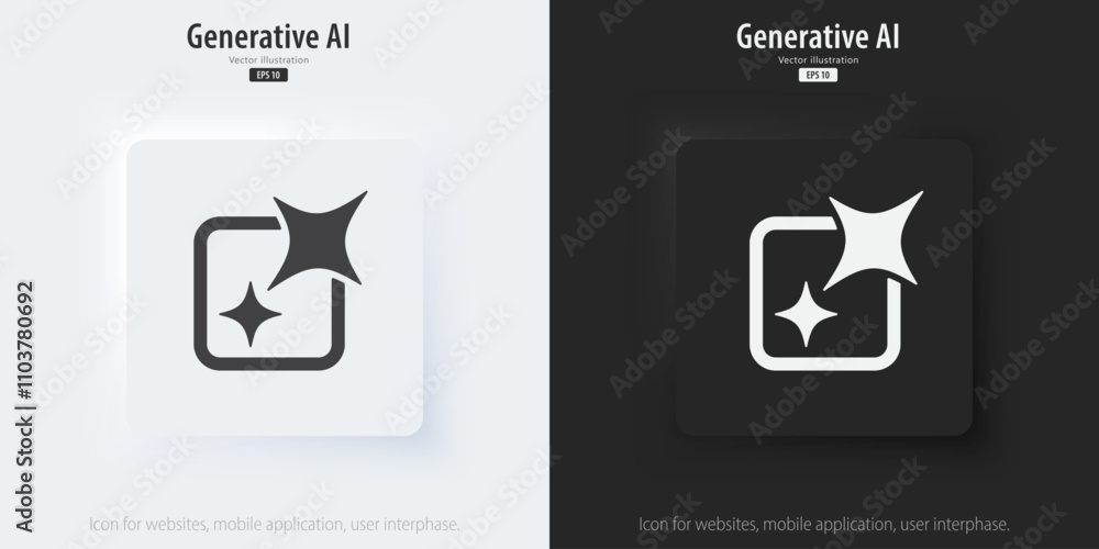 Generate AI button user interface. A set of black and white buttons with generated symbols. 3D ...