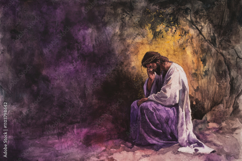 Poster Jesus in the Garden of Gethsemane, praying earnestly with sweat ...